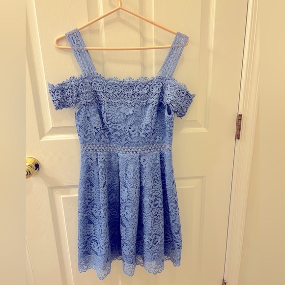 Francesca's Collections | Dresses | Francesca Blue Off Shoulder Lace ...